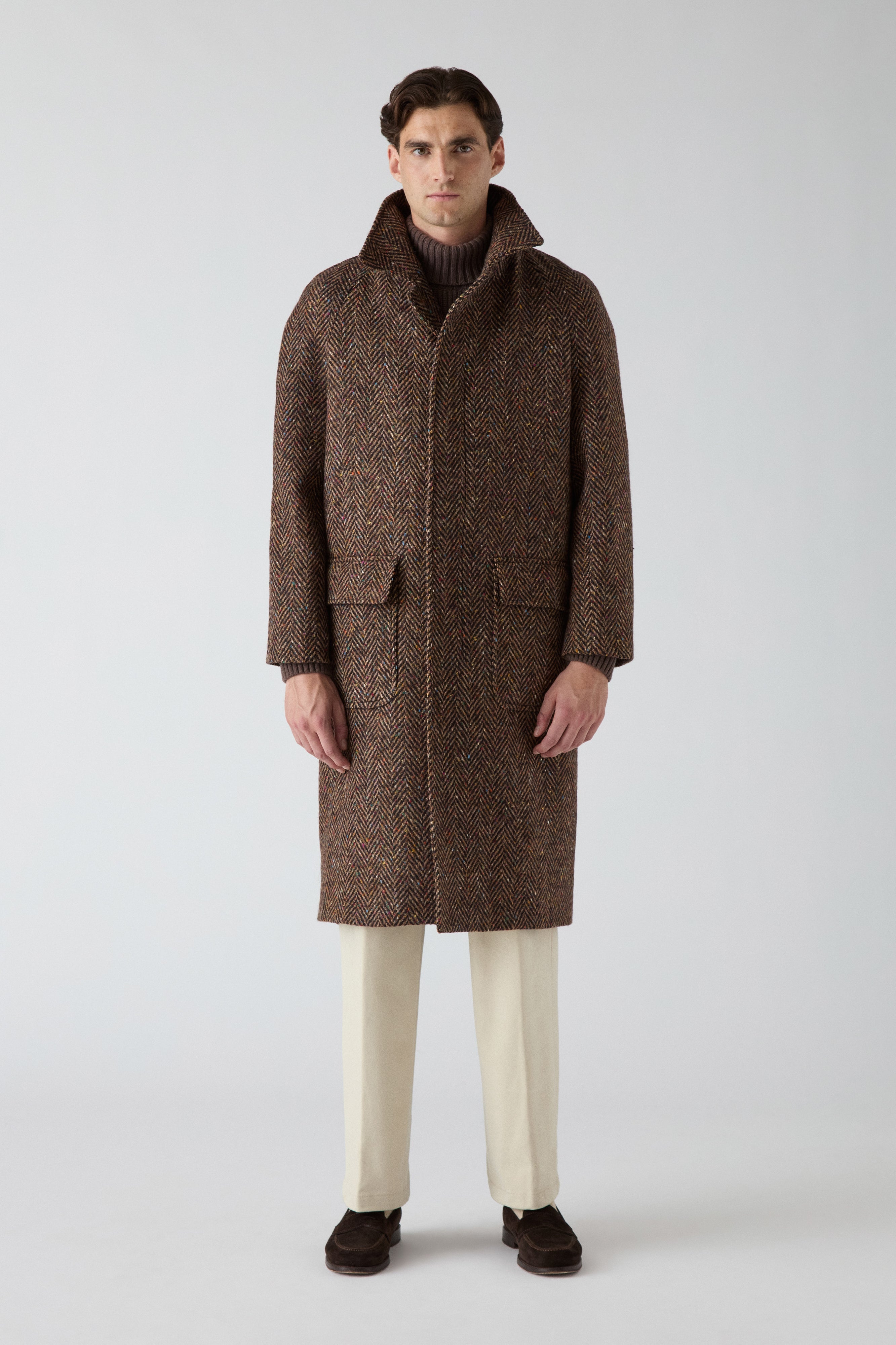 Nelson Tweed Raglan Coat - Charcoal/Cream – Berg & Berg